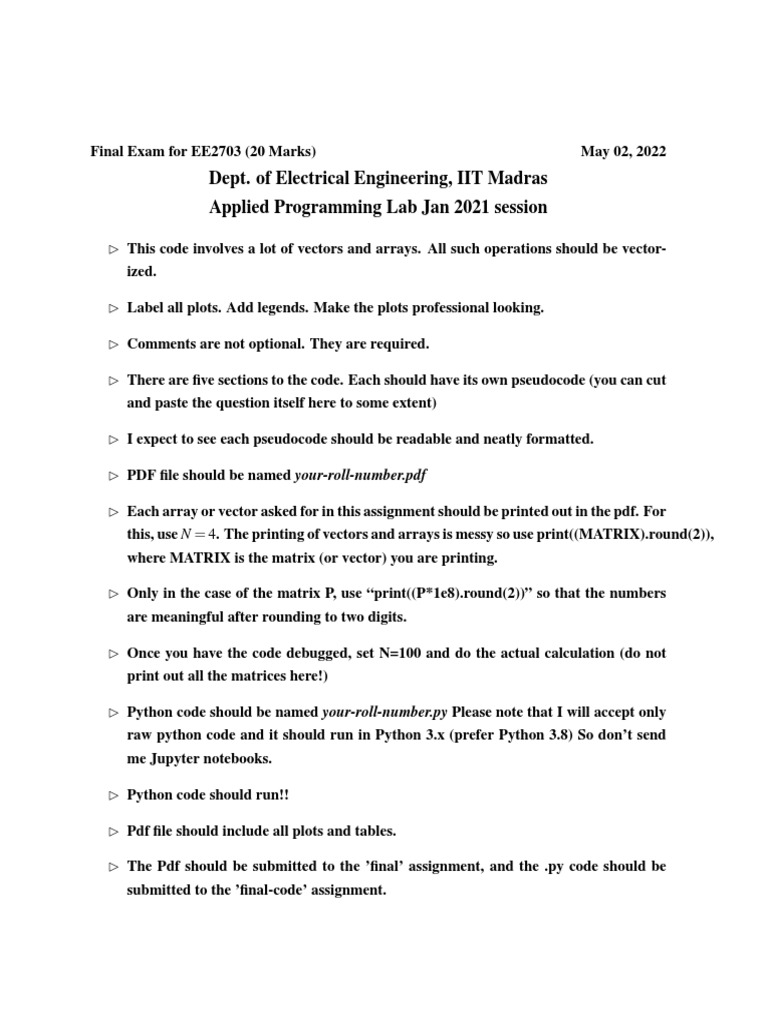 EE2703 End Sem IITM, May 22 | PDF | Antenna (Radio) | Matrix (Mathematics)