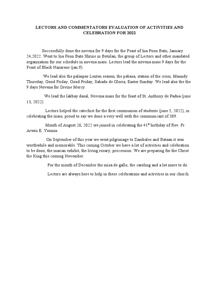 Lectors and Commentators | PDF | Lent | Rosary