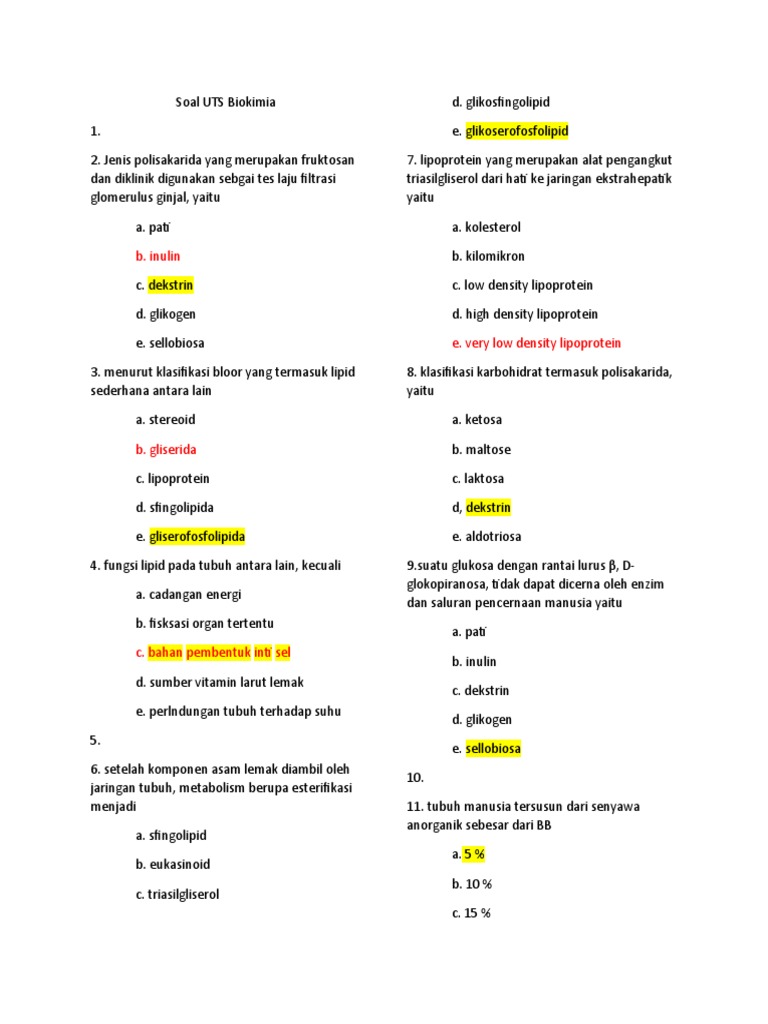 Salinan Soal UTS Biokimia | PDF