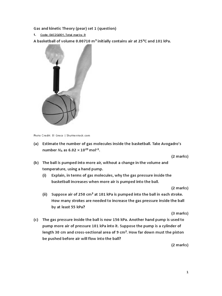 Gas and Kinetic Theory (Pear) Set 1 (Question) | PDF | Gases | Pump
