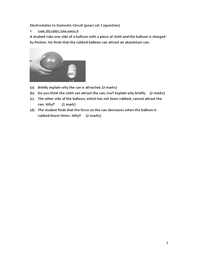 Electrostatics To Domestic Circuit (Pear) Set 1 (Question) | PDF ...