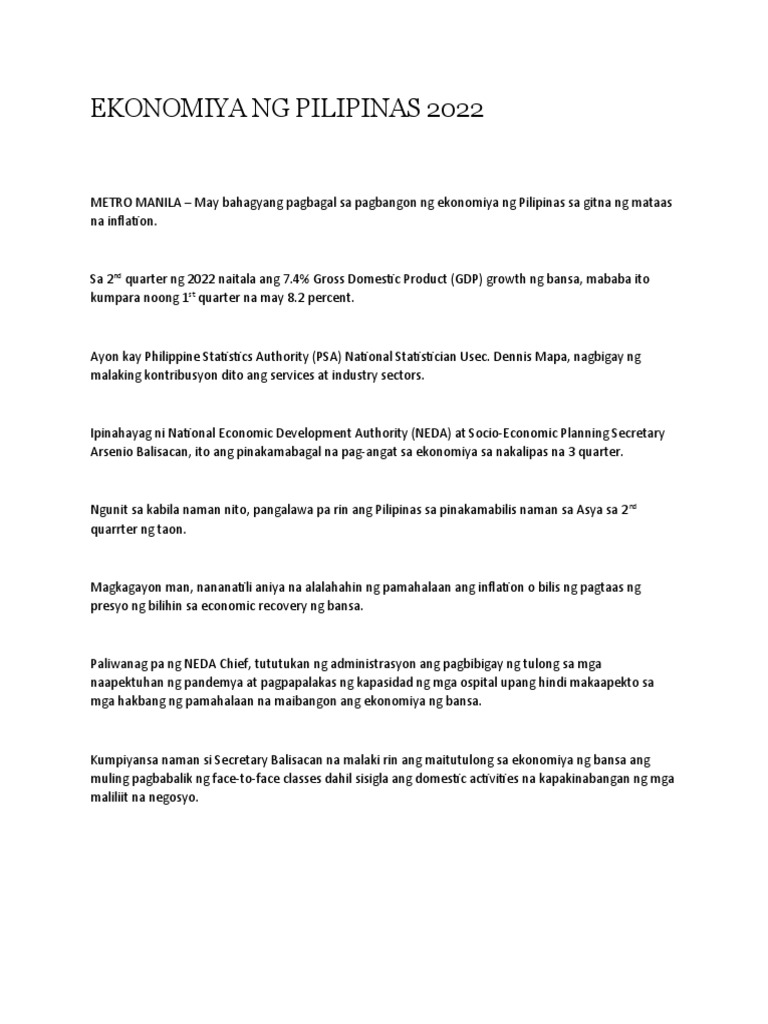 Ekonomiya NG Pilipinas 2022 | PDF