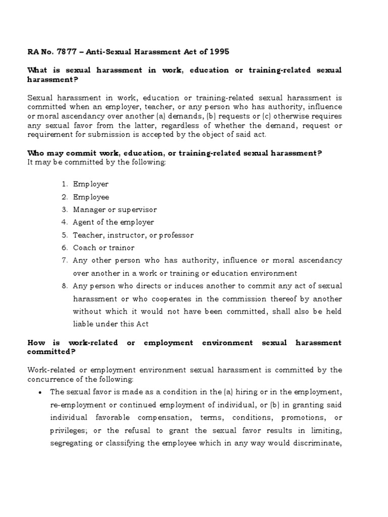 Sexual Harasment Act Notes | PDF | Sexual Harassment | Justice