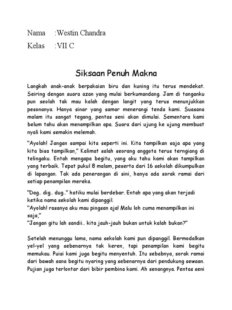 Tugas Bahasa Indonesia LIBURAN Cerpen REMAJA | PDF