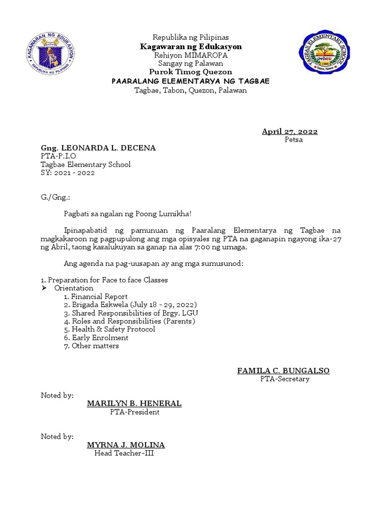 PTA-Letter (Tagalog) | PDF