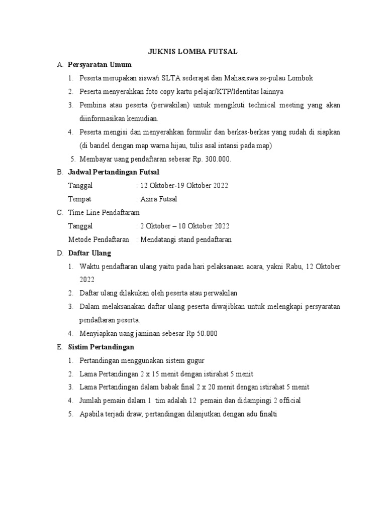 Juknis Lomba Futsal Mahasiswa 2022 | PDF