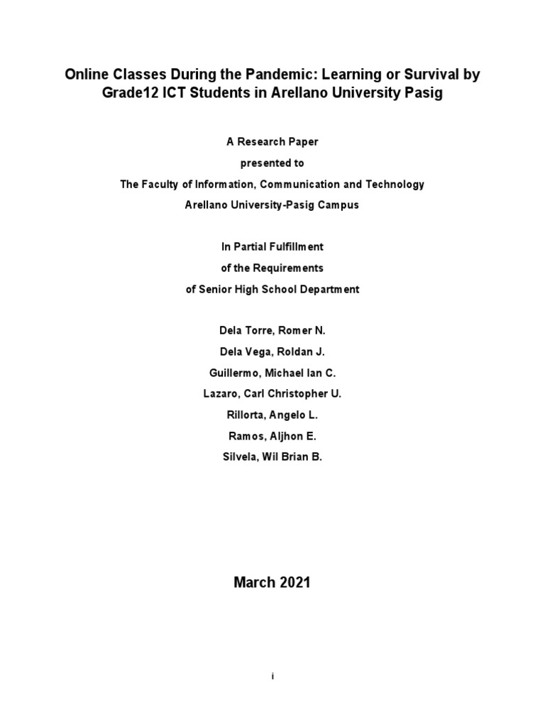 FINAL MANUSCRIPT Online Classes During The Pandemic Learning or Survival 1 | PDF | Educational ...