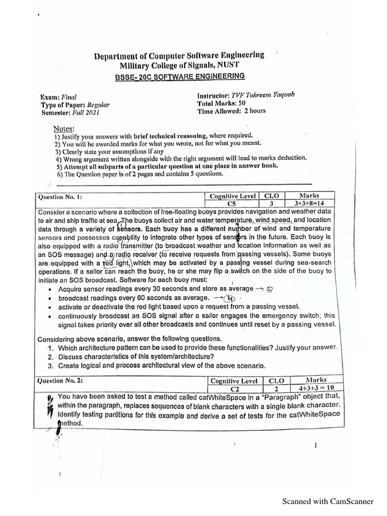 Past Papers SOFTWARE ENGINEERING | PDF