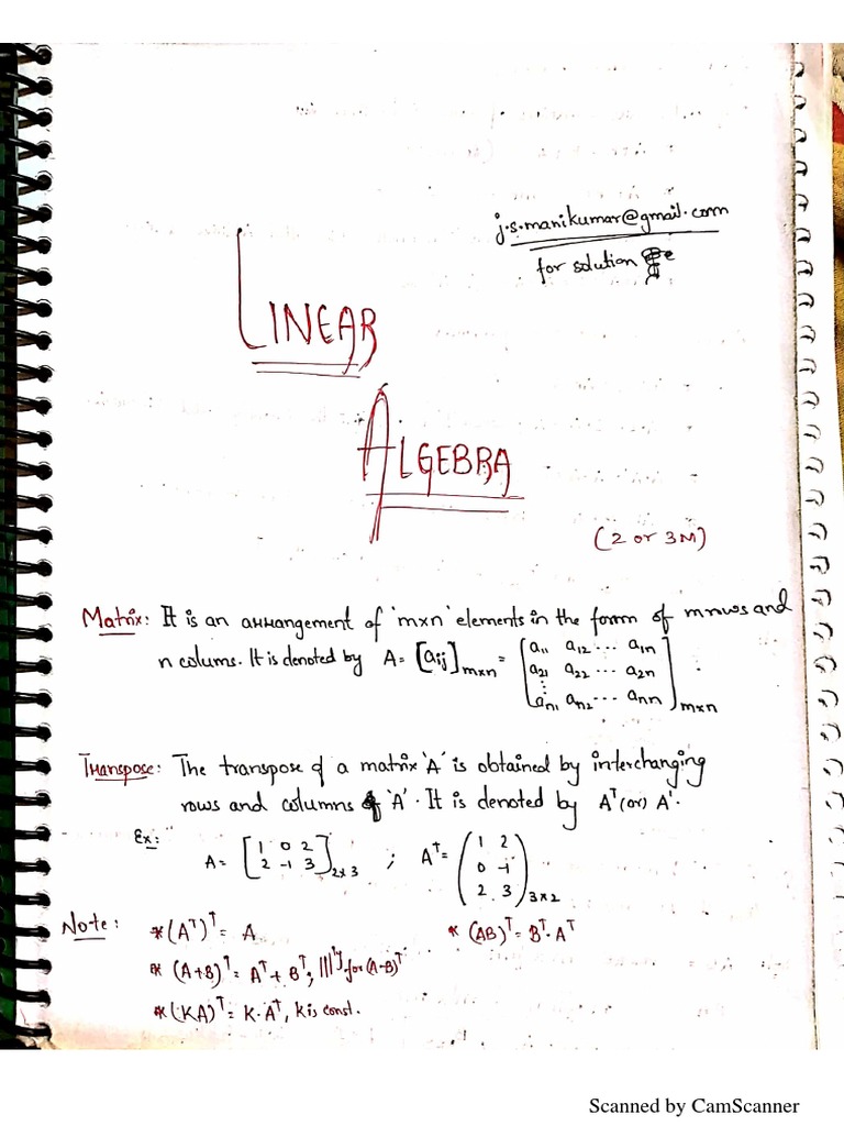 Notes Linear Algebra | PDF