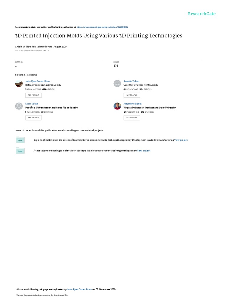 3D Printed Injection Molds Using Various 3D Printing Technologies | PDF ...