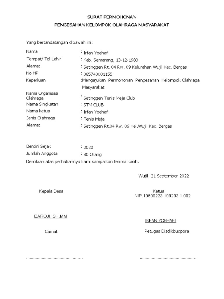 Surat Perijinan STM Club | PDF