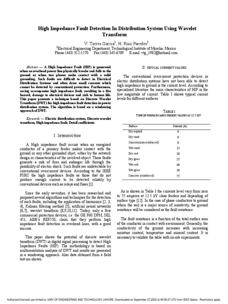 High Impedance Fault Detection In Distribution System Using Wavelet