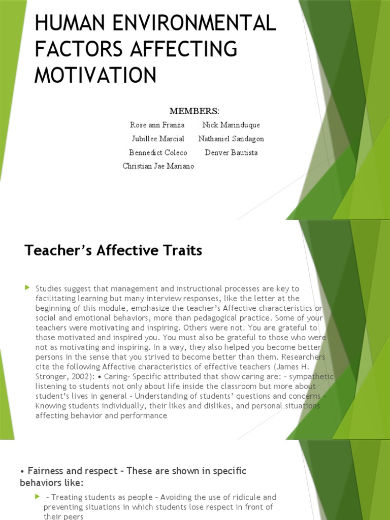 Human Environmental Factors Affecting Motivation Et4b | PDF | Teaching ...