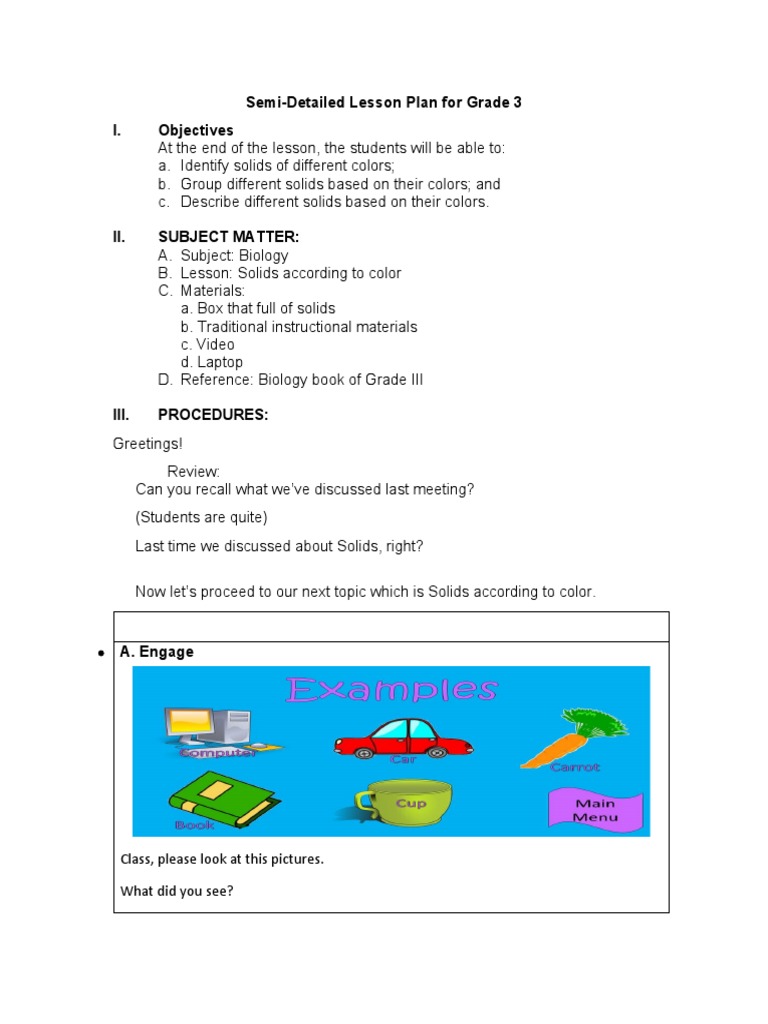 Grade 3 Lesson Plan: Solids by Color | PDF | Matter | Solid