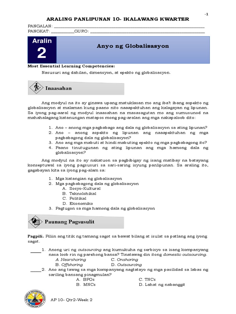 Q2 Module Arlain 2 Anyo NG Globalisasyon | PDF