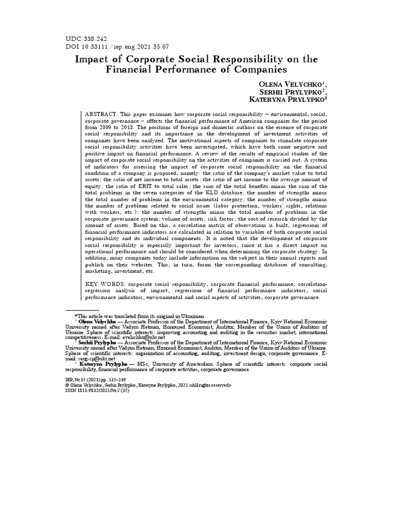 2021 - Olena Et Al - Impact of Corporate Social Responsibility On The Financial Performance of ...