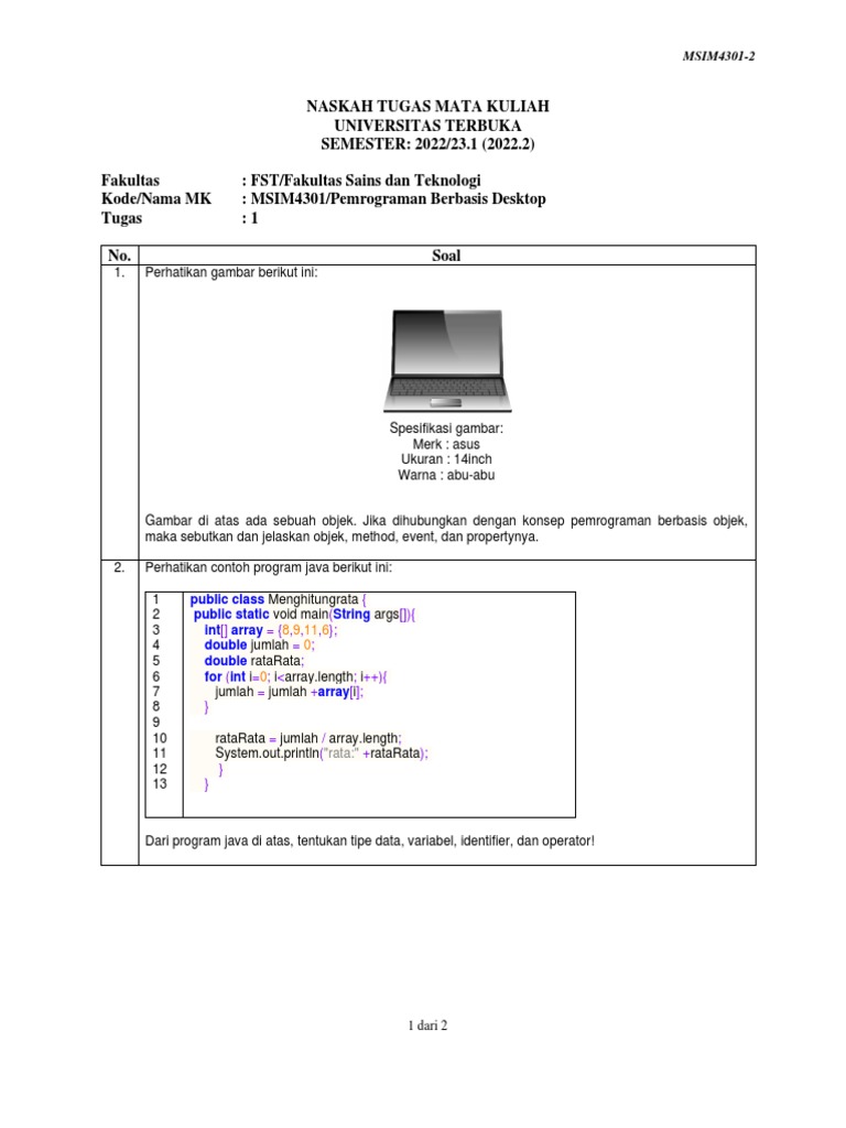 Soal Msim4301 tmk1 2 | PDF