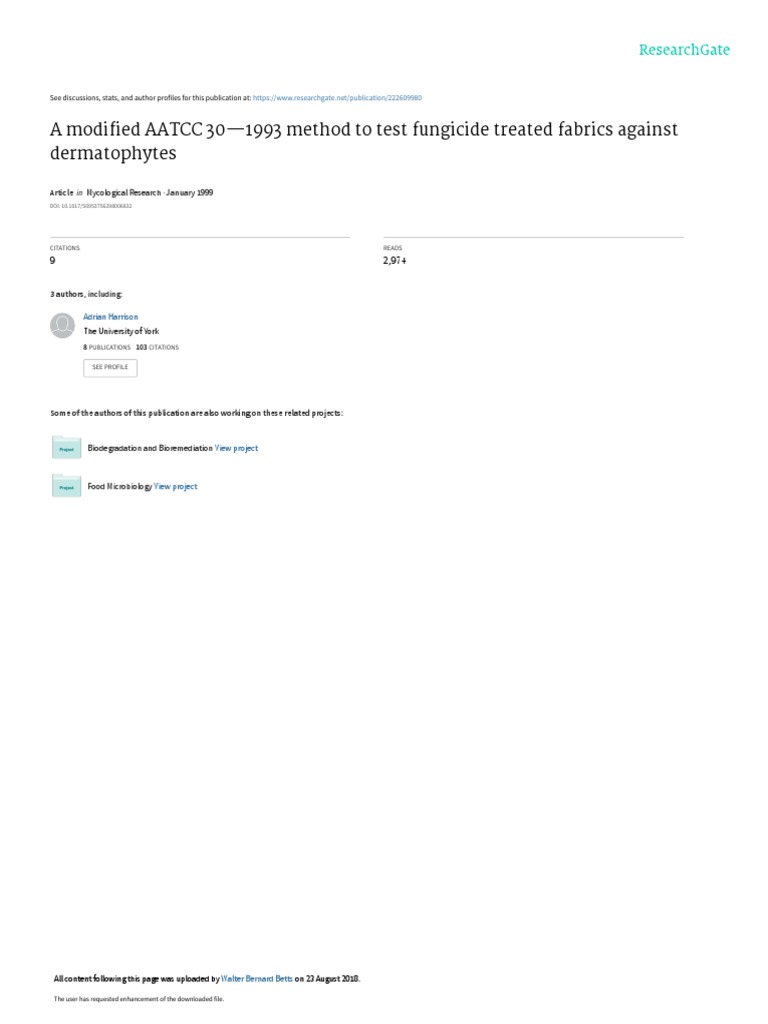 A Modified AATCC 30-1993 Method To Test Fungicide | PDF | Antimicrobial ...