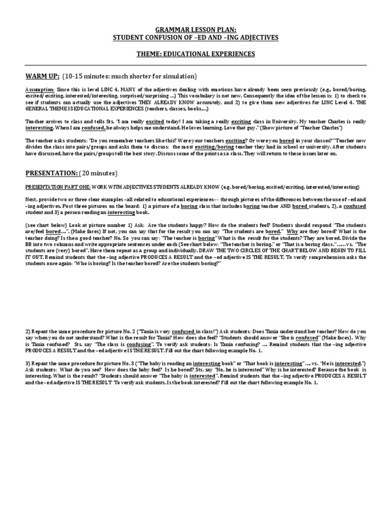Lesson Plan Grammar Ed Ing Adjectives Educational Experiences Final SH | PDF | Linguistics