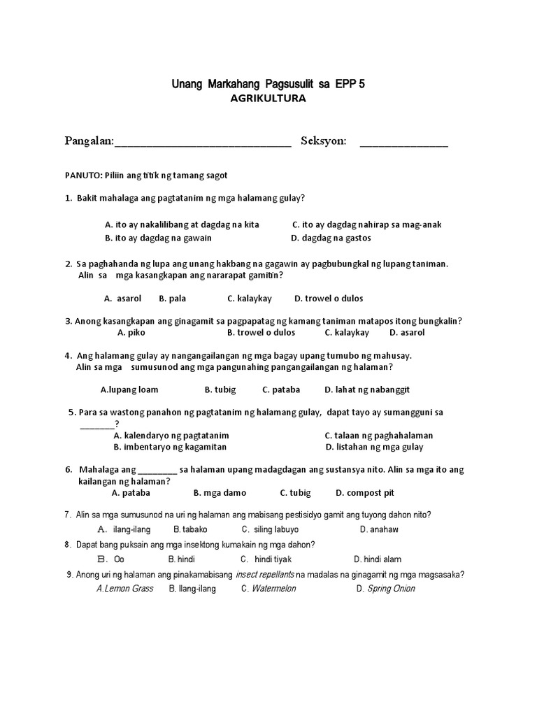 PT - Epp-Agri 5 - Q1 | PDF