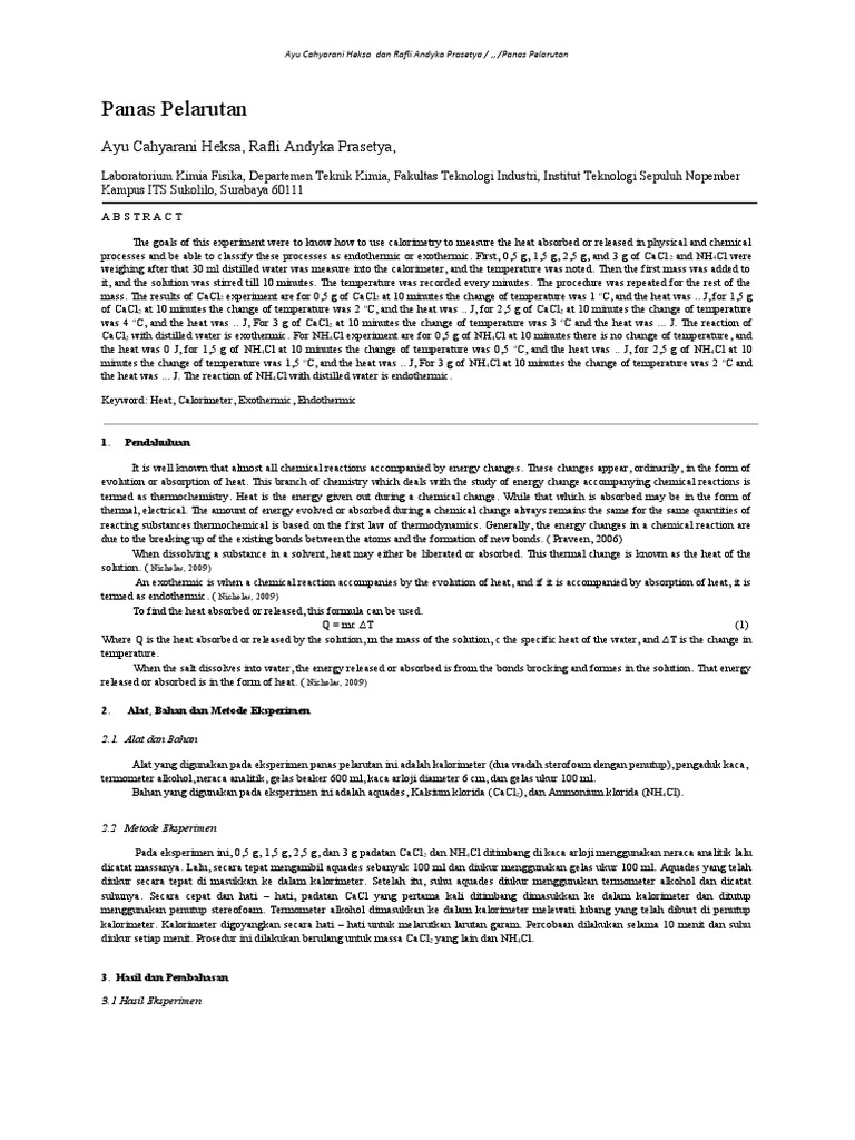 Modul 1 - Panas Pelarutan | PDF | Heat | Chemical Reactions