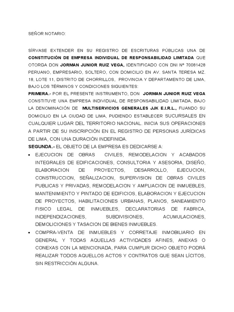 Eirl - 2022 Multiservicios Generals JJK Eirl | PDF | Business | Economias