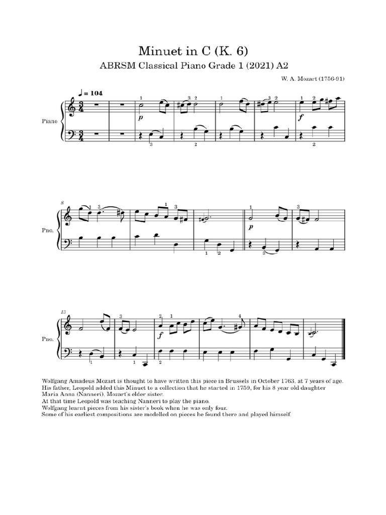 Minuet in C Mozart | PDF
