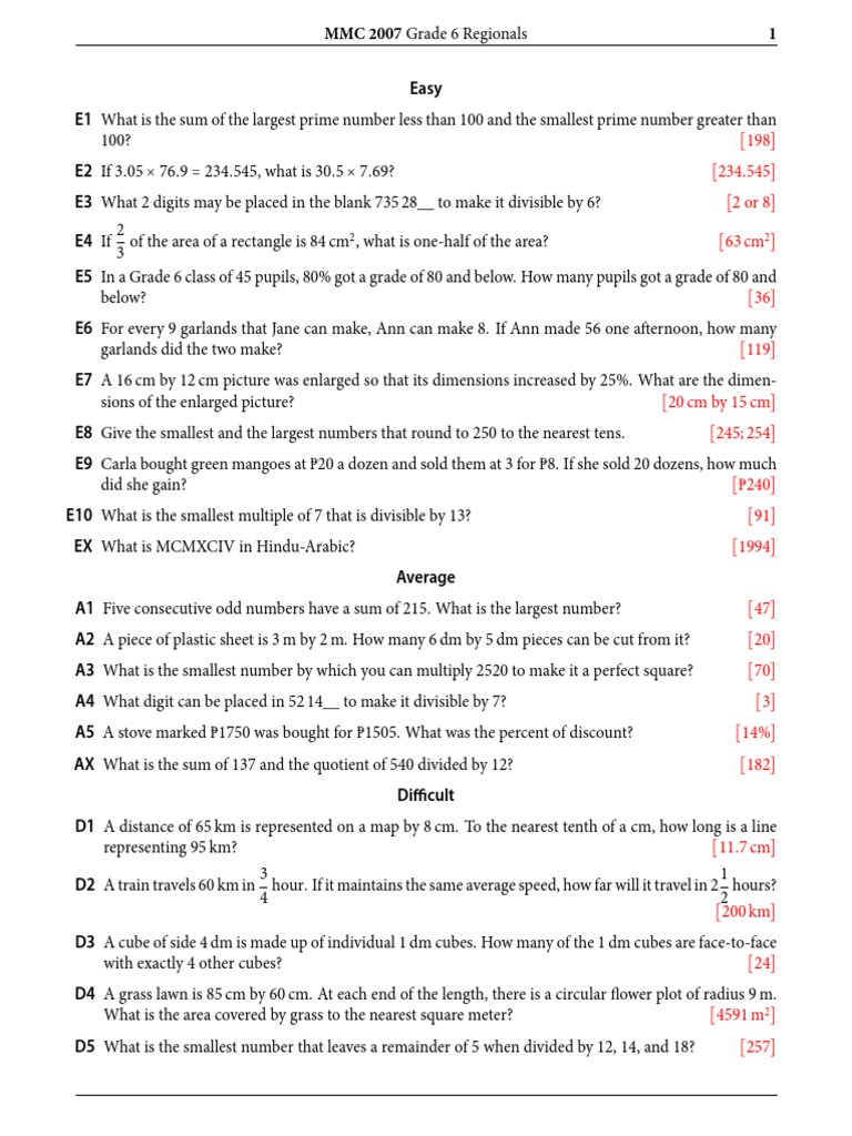 MMC 2007 Gr6 Reg | PDF | Ratio | Numbers