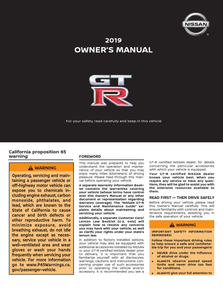 2019 GTR Owner Manual | PDF | Tire | Brake