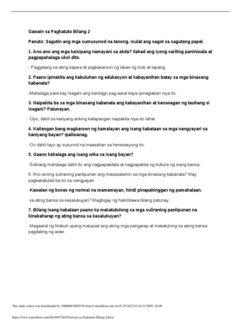Gawain Sa Pagkatuto Bilang 2 | PDF