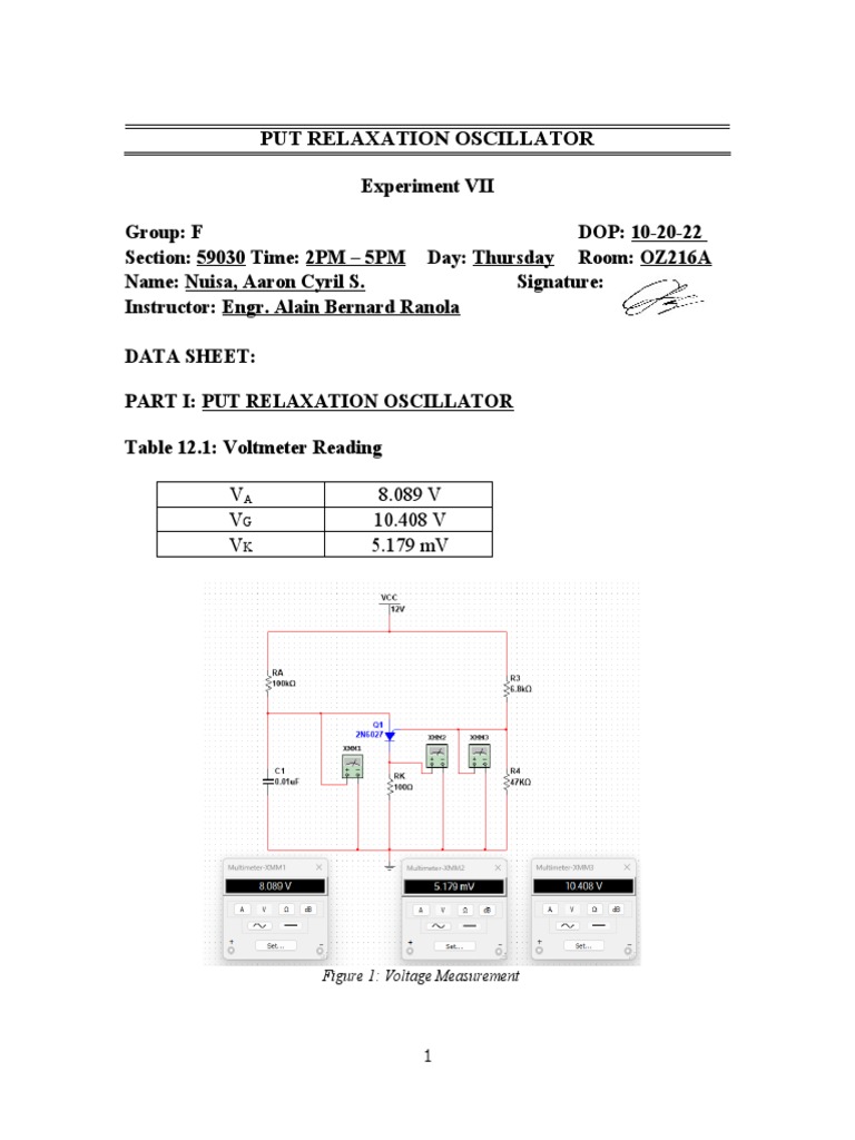 E7 Data and Results Put Relaxation Oscillator Nuisa | PDF | Electrical ...