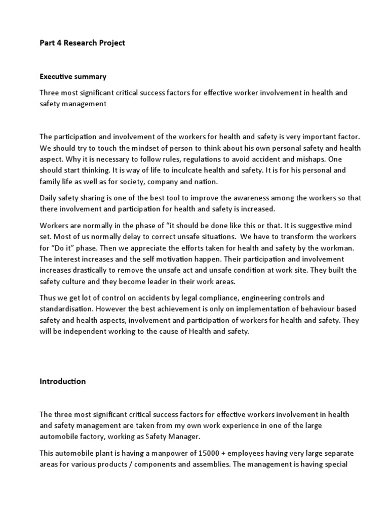 Part 4 Research Project | PDF | Occupational Safety And Health | Safety