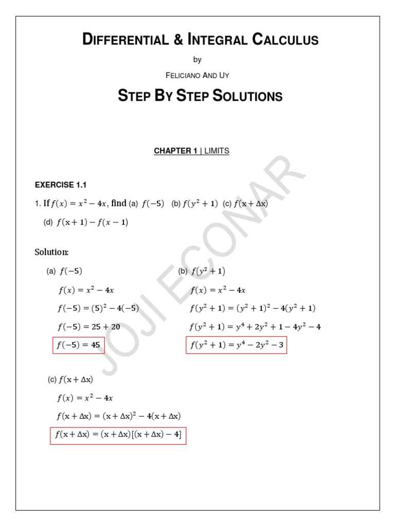Differential Calculus Problems With Solutions Limits Pdf Area Triangle