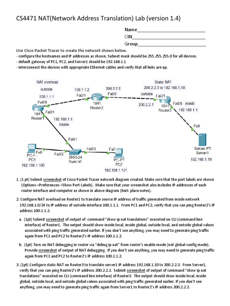 cs4471 NAT Lab | PDF | Ip Address | Router (Computing)