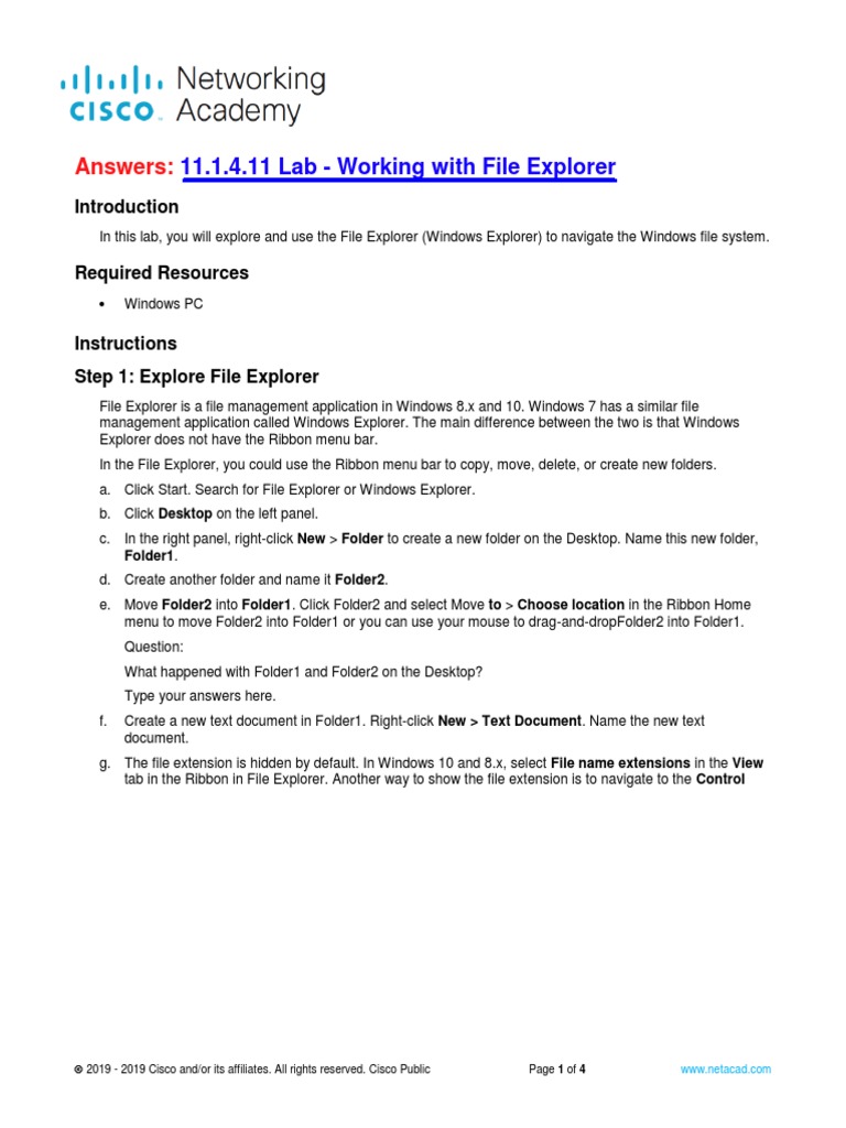 11.1.4.11 Lab - Working With File Explorerc990 | PDF | Computer File | Operating System Families