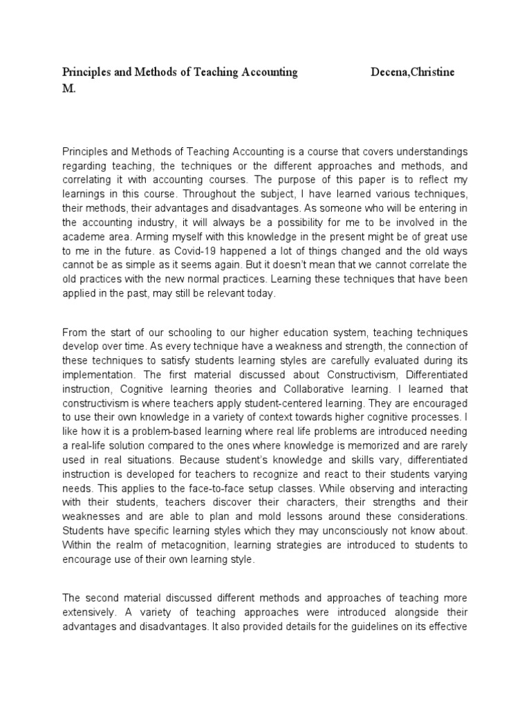 Principles and Methods of Teaching Accounting Essay | PDF | Teaching ...