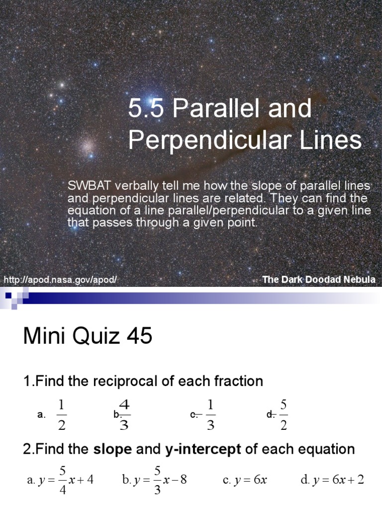 Parallel and Perpendicular Lines Overview | PDF | Slope | Line (Geometry)
