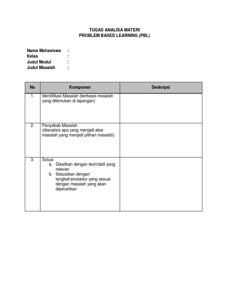 Tugas Analisa Materi Problem Based Learning (PBL) | PDF
