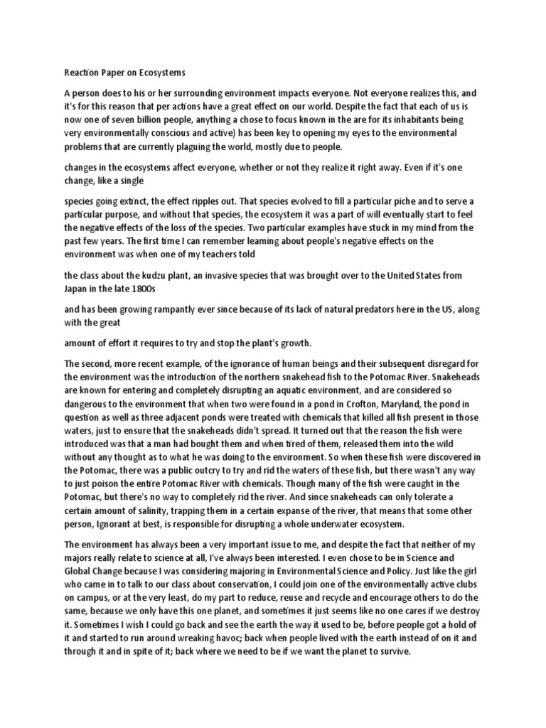 Reaction Paper On Ecosystems | PDF | Natural Environment | Invasive Species