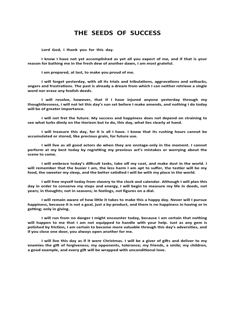 The Seeds of Success | PDF | Self Esteem
