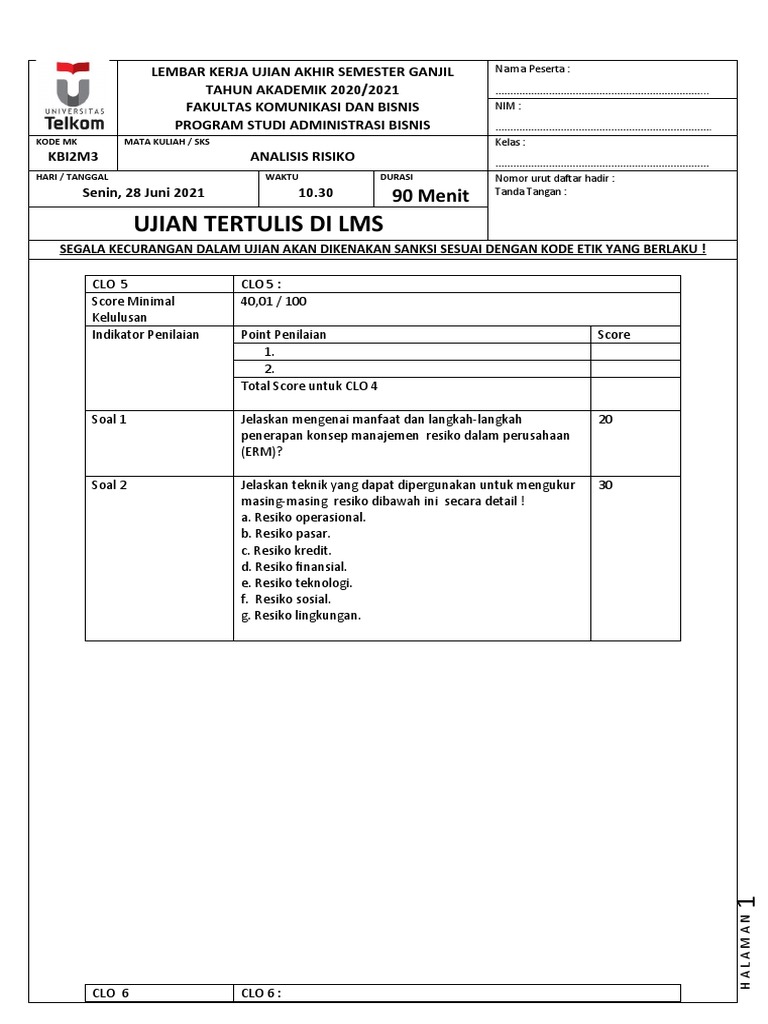 Soal Uas Analisis Risiko | PDF