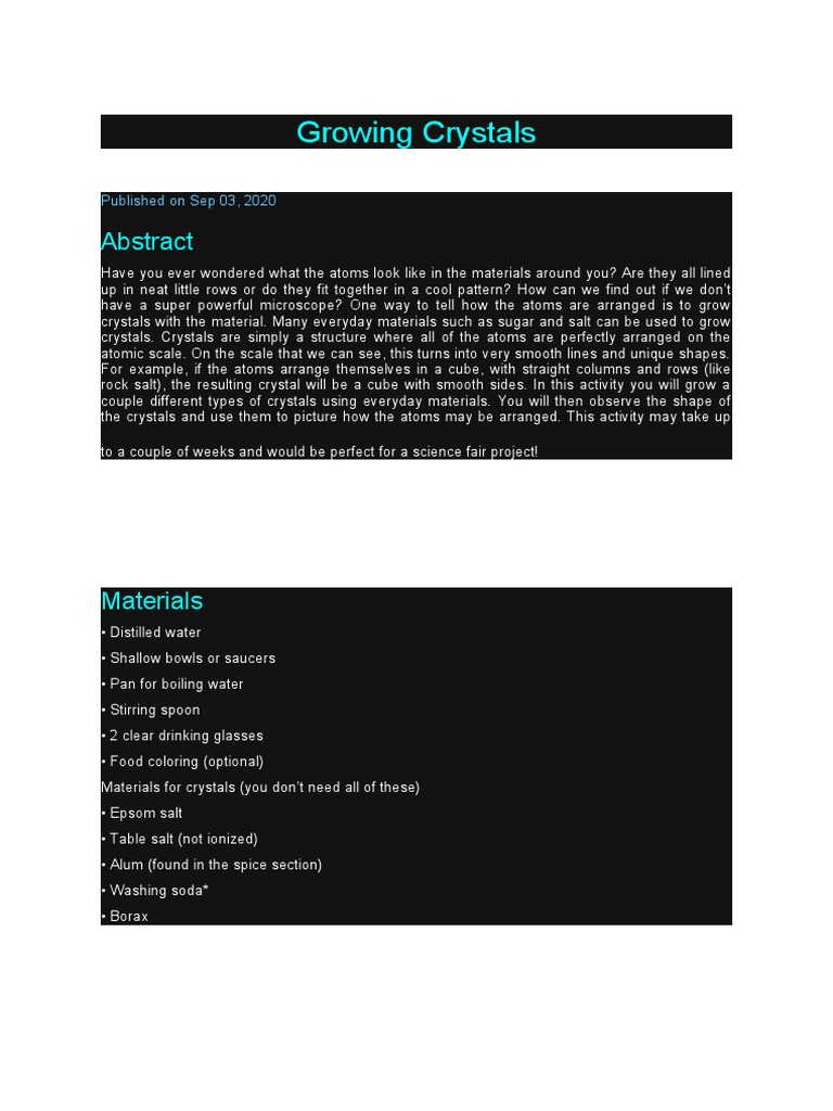Growing Crystals | PDF | Crystal | Water