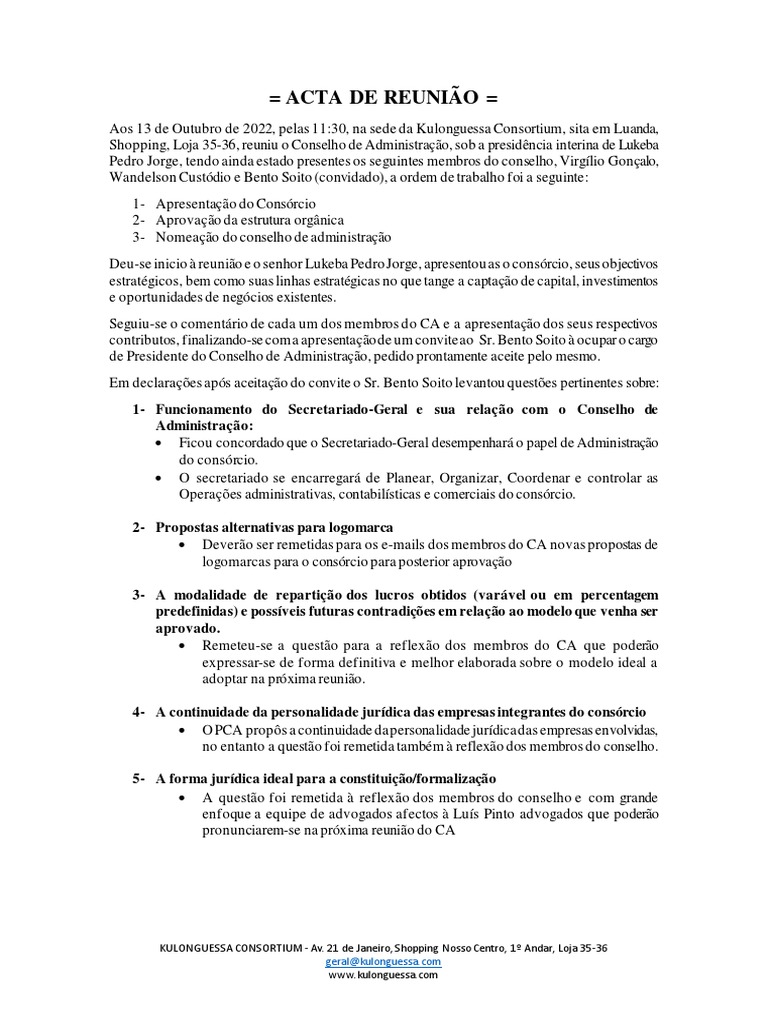 Modelo De Acta De Reuniao