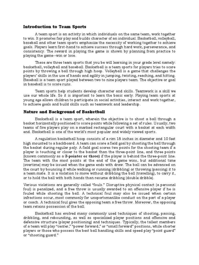 Introduction To Team Sports 1 | PDF | Basketball Positions | Games Of ...