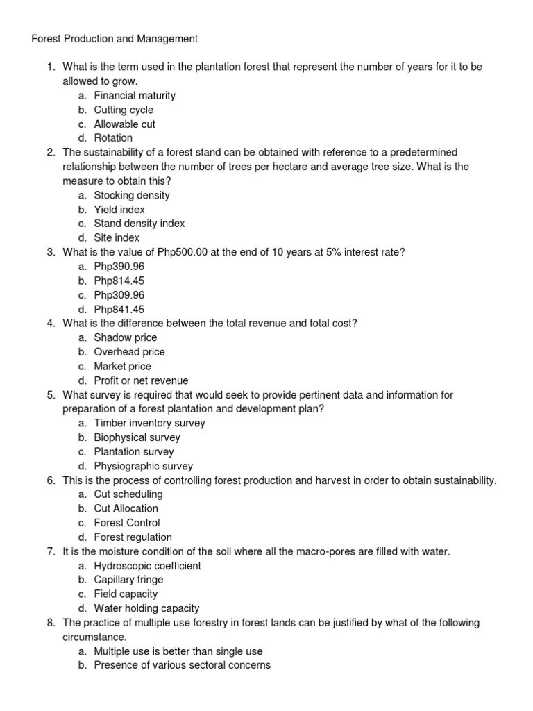 Forest Protection and Management Review Question | PDF | Forests | Forestry