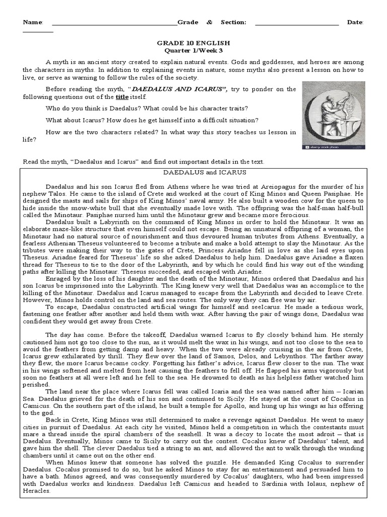 The Lessons of Daedalus and Icarus: A Warning About Hubris | PDF ...