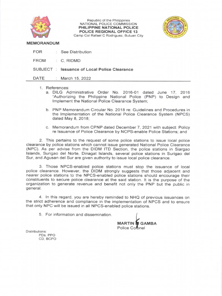 Local Police Clearance Issuance Guidelines | PDF | Government