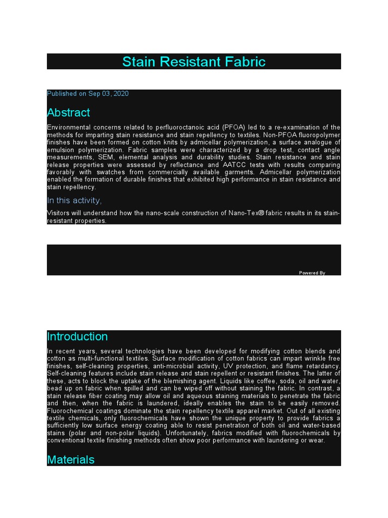 Stain Resistant Fabric | Download Free PDF | Textiles | Hydrophobe