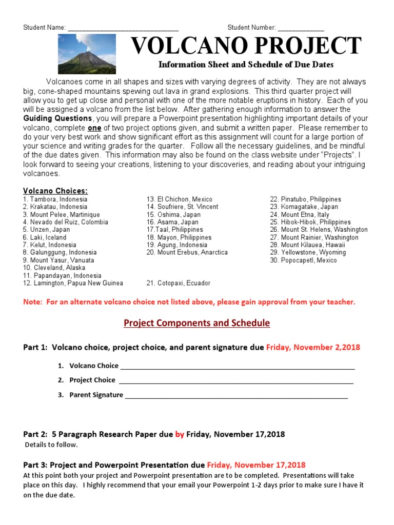 Volcano Project Guidelines | PDF | Volcano | Types Of Volcanic Eruptions