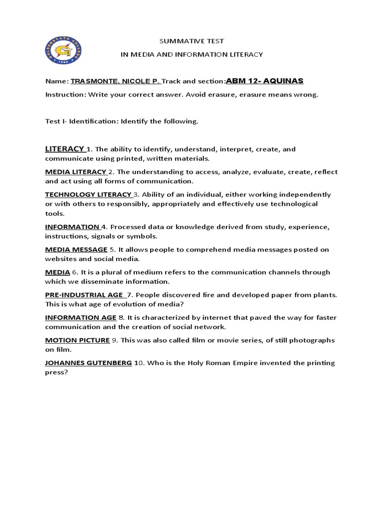SUMMATIVE TEST in MEDIA | PDF | Information Age | Information